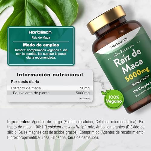Maca Peruana Extracto 5000 mg | 180 pastillas veganas (no cápsulas ...